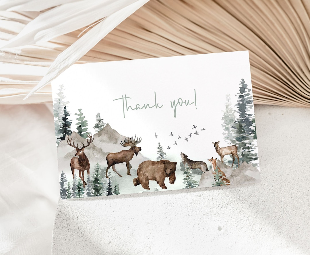 Woodland Thank You Cards, Forest Thank You Note, Digital Download Flat ...