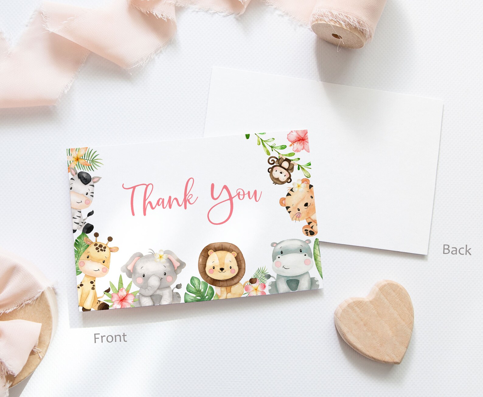 Safari Thank You Cards, Digital Download Flat 4x6 Card, Girl Safari ...