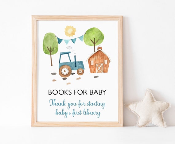 Tractor Books for baby Sign, Farm baby shower decorations, Barnyard ...