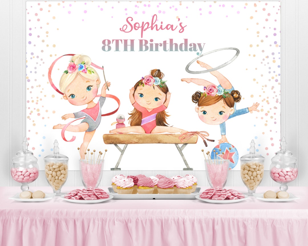 Gymnastic Birthday Backdrop Digital, Instant Download, Girl Gymnastic ...
