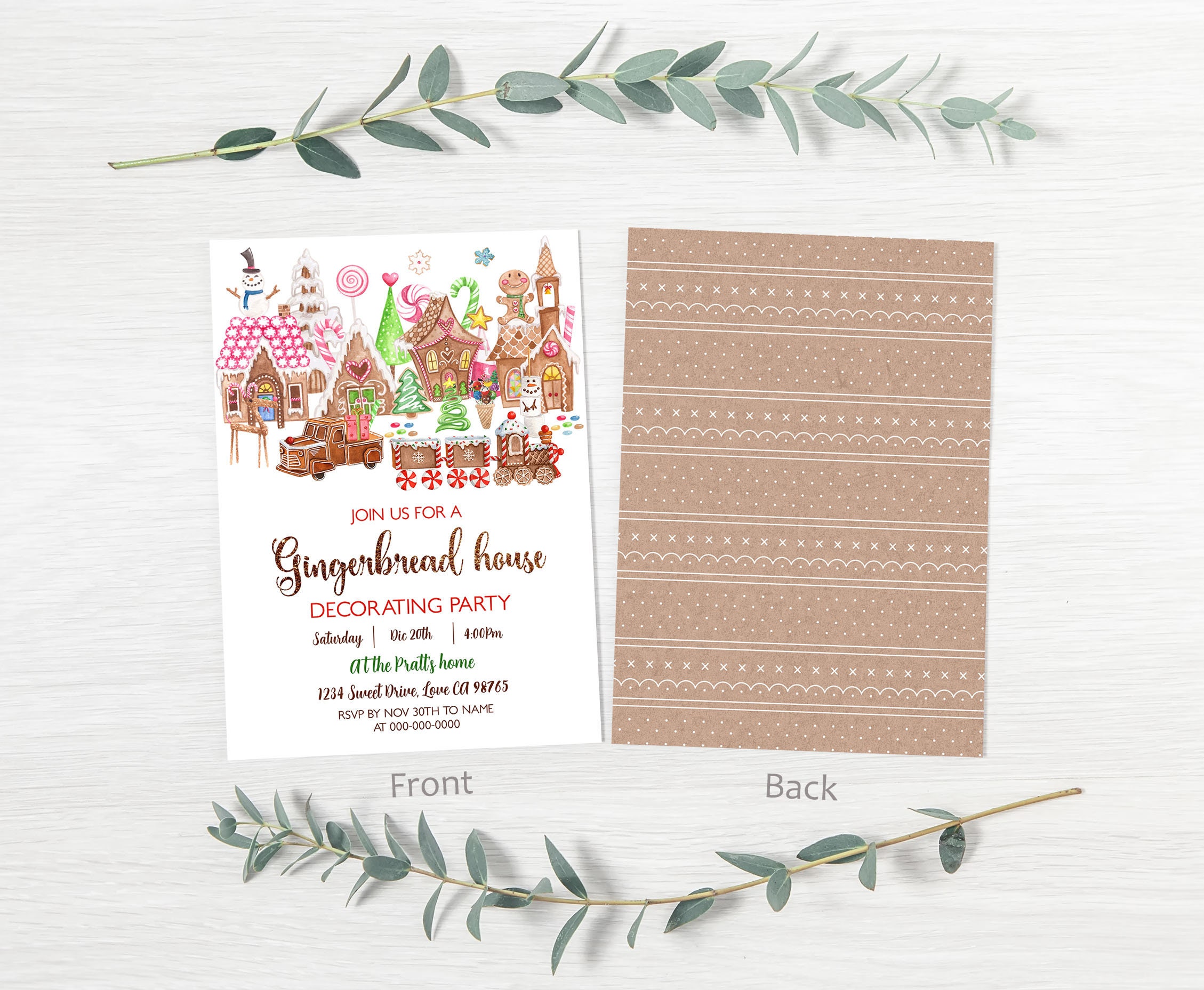 EDITABLE Gingerbread House Decorations Party Invitation - Etsy