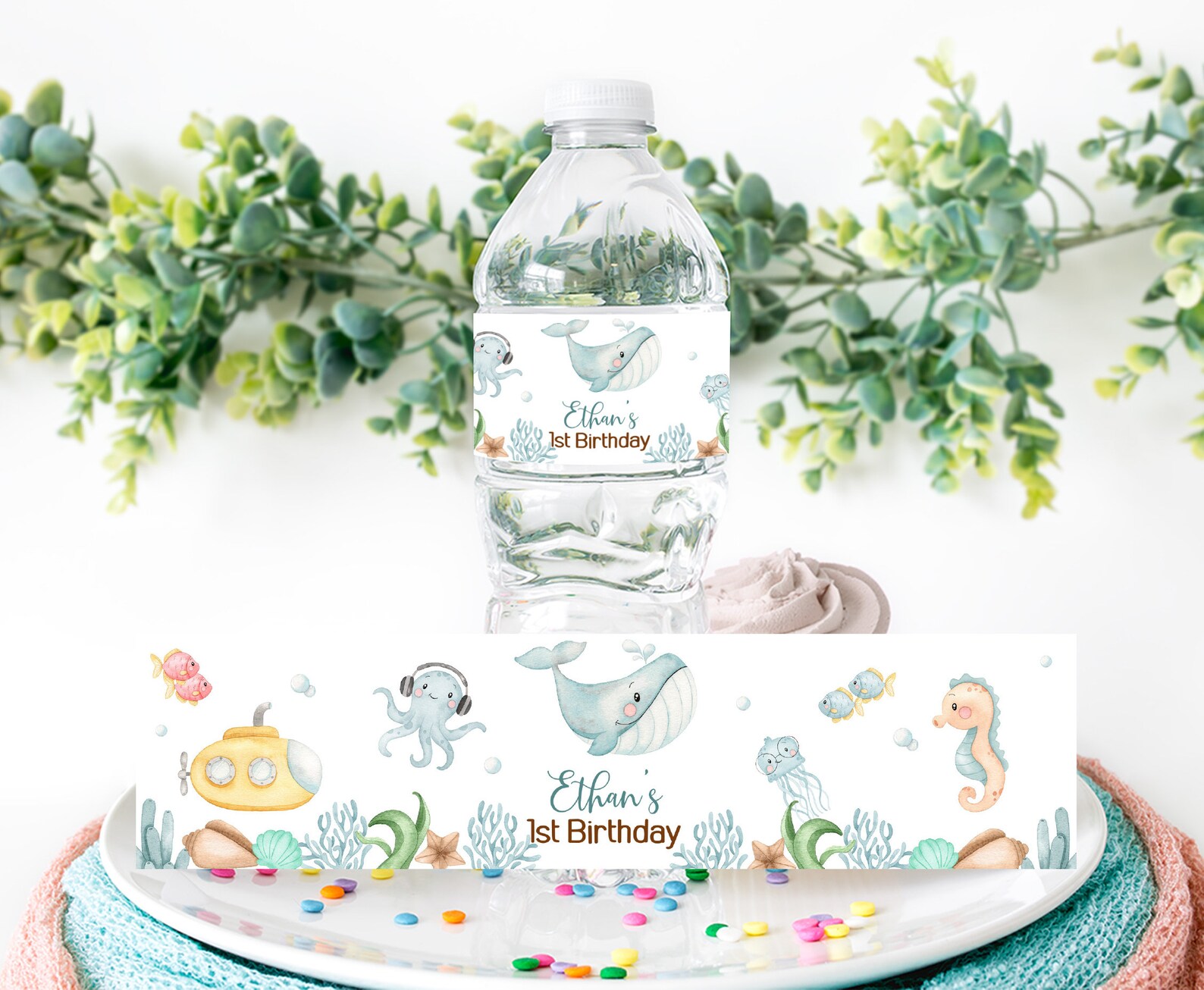 EDITABLE Ocean Water Bottle Labels Sea Birthday Decorations - Etsy