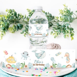 EDITABLE Ocean Water Bottle Labels, Sea Birthday Decorations, Under the ...