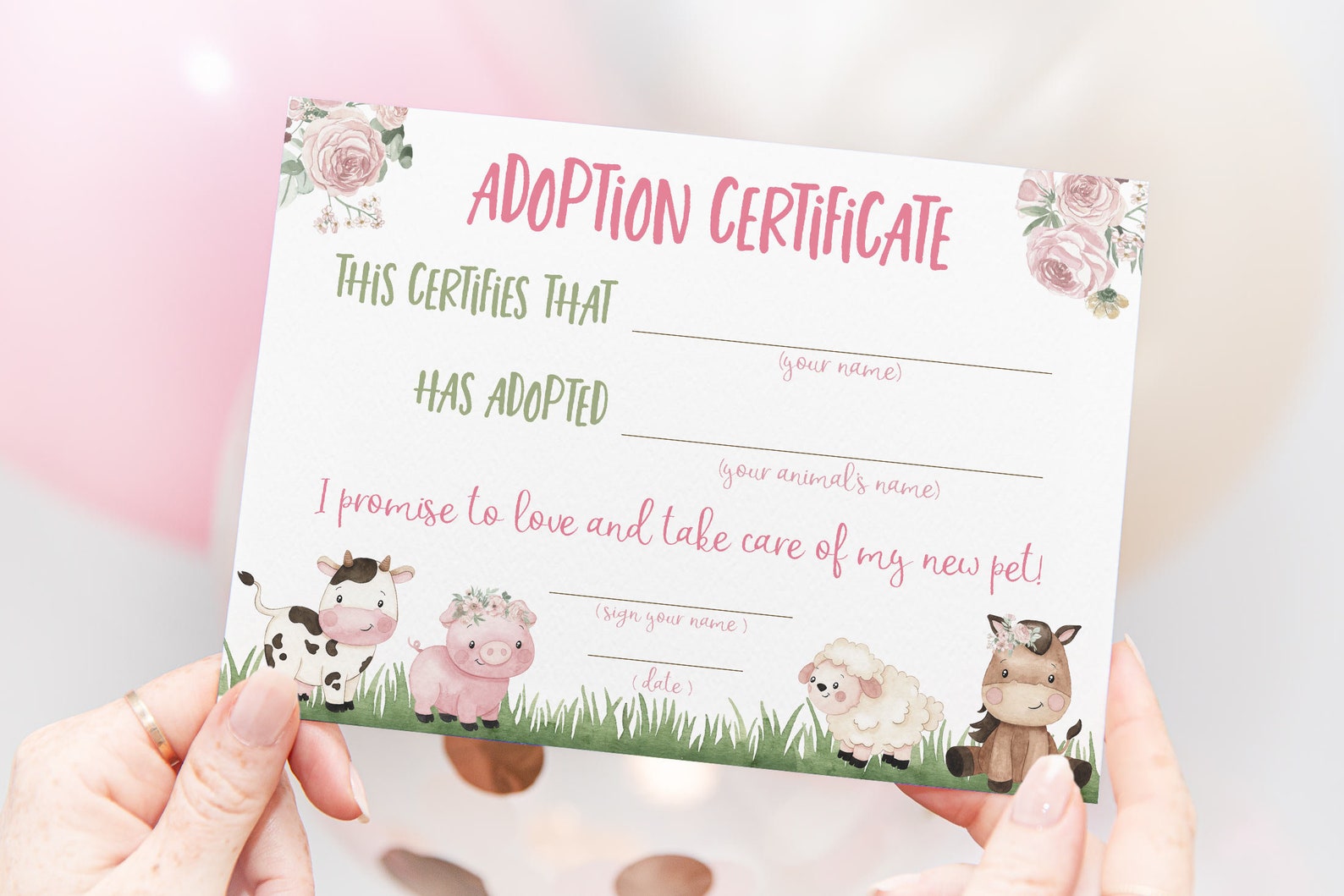 Girl Farm Adoption Certificate Adopt an Animal Pet Adoption - Etsy