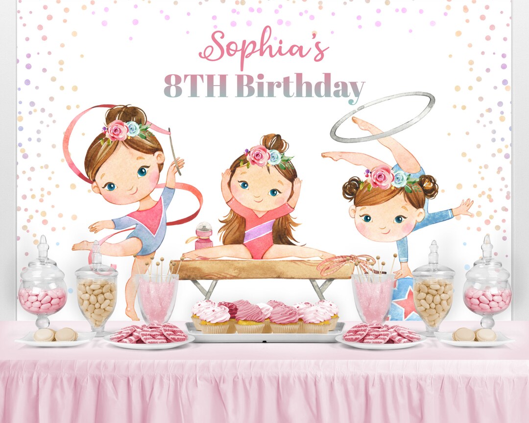 Gymnastic Birthday Backdrop, Instant Download, Girl Gymnastic Birthday ...