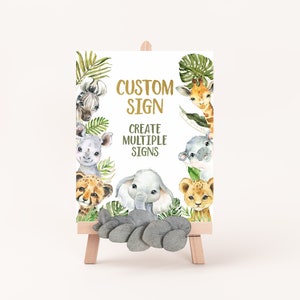 Editable Safari Table Sign, Jungle Custom Sign, Safari Animals Table ...