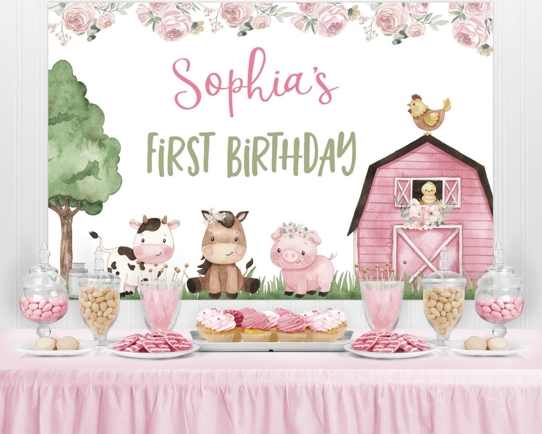 Girl Farm Birthday Backdrop Digital, Instant Download, Floral Farm ...
