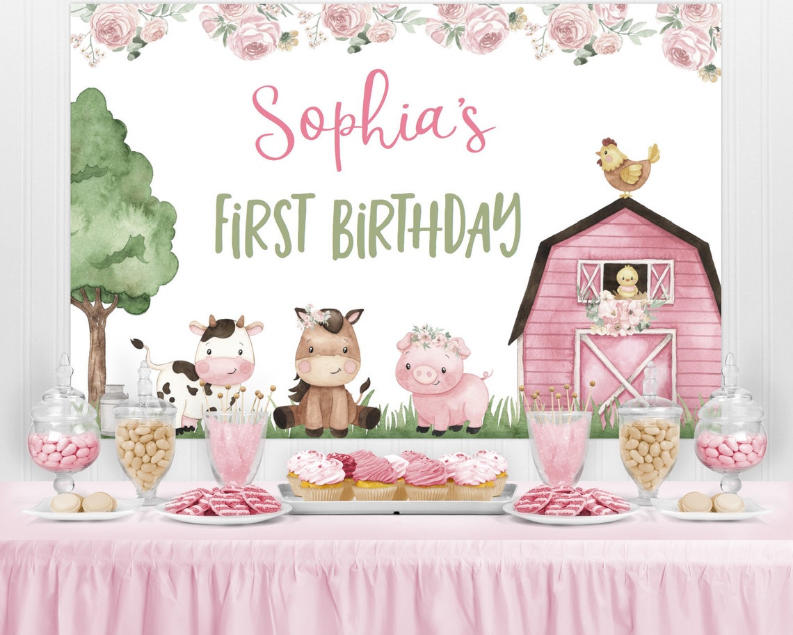 Girl Farm Birthday Backdrop Digital Instant Download Floral - Etsy