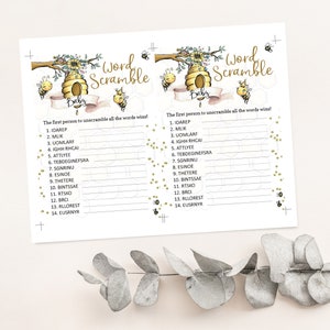 Bee Baby Shower Games, Bumble Bee Baby Word Scramble Printable, Bee ...
