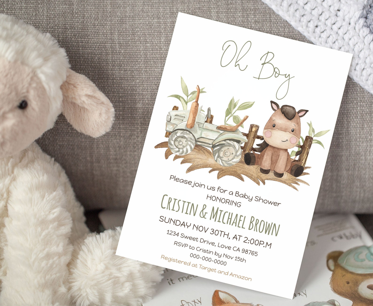 Horse Baby Shower Invitation, Oh Boy Shower Invite, Editable Baby ...