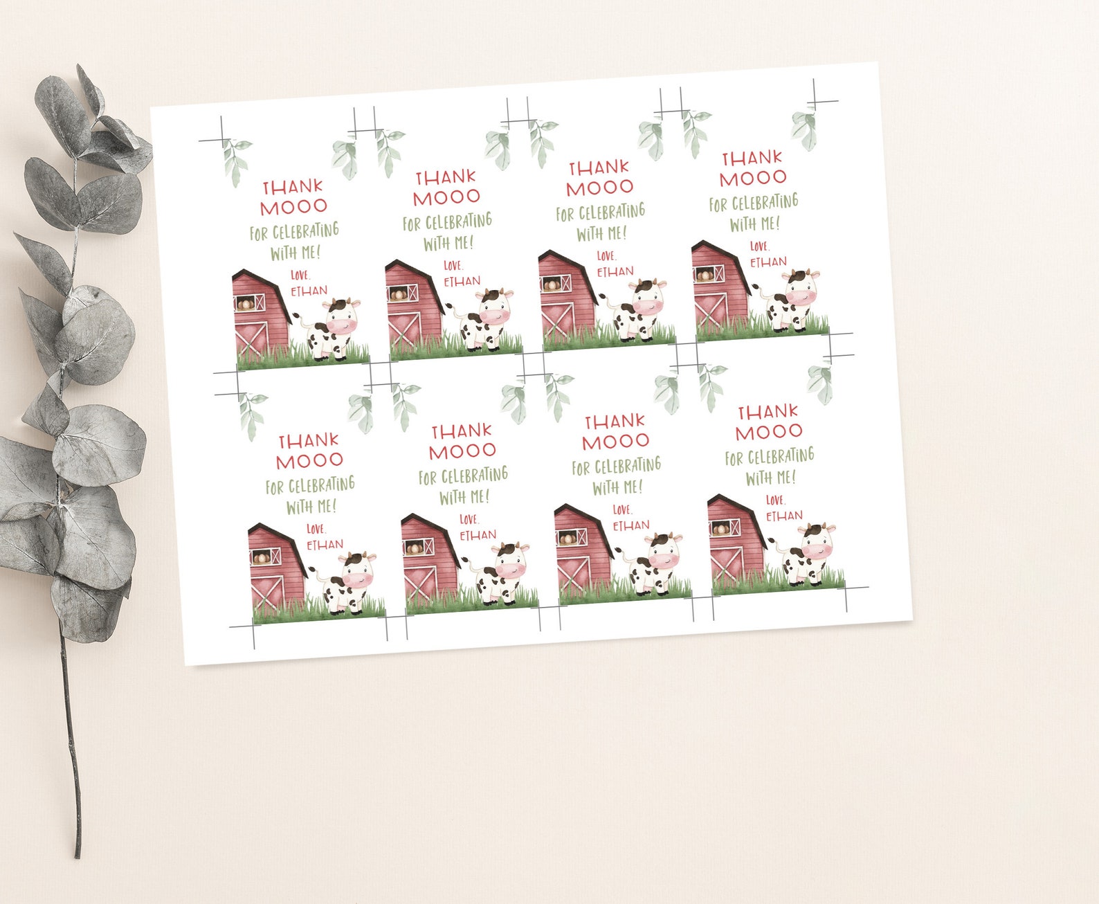 Cow Thank You Tags, Editable Farm Favor Tags, Cow Birthday Decorations ...
