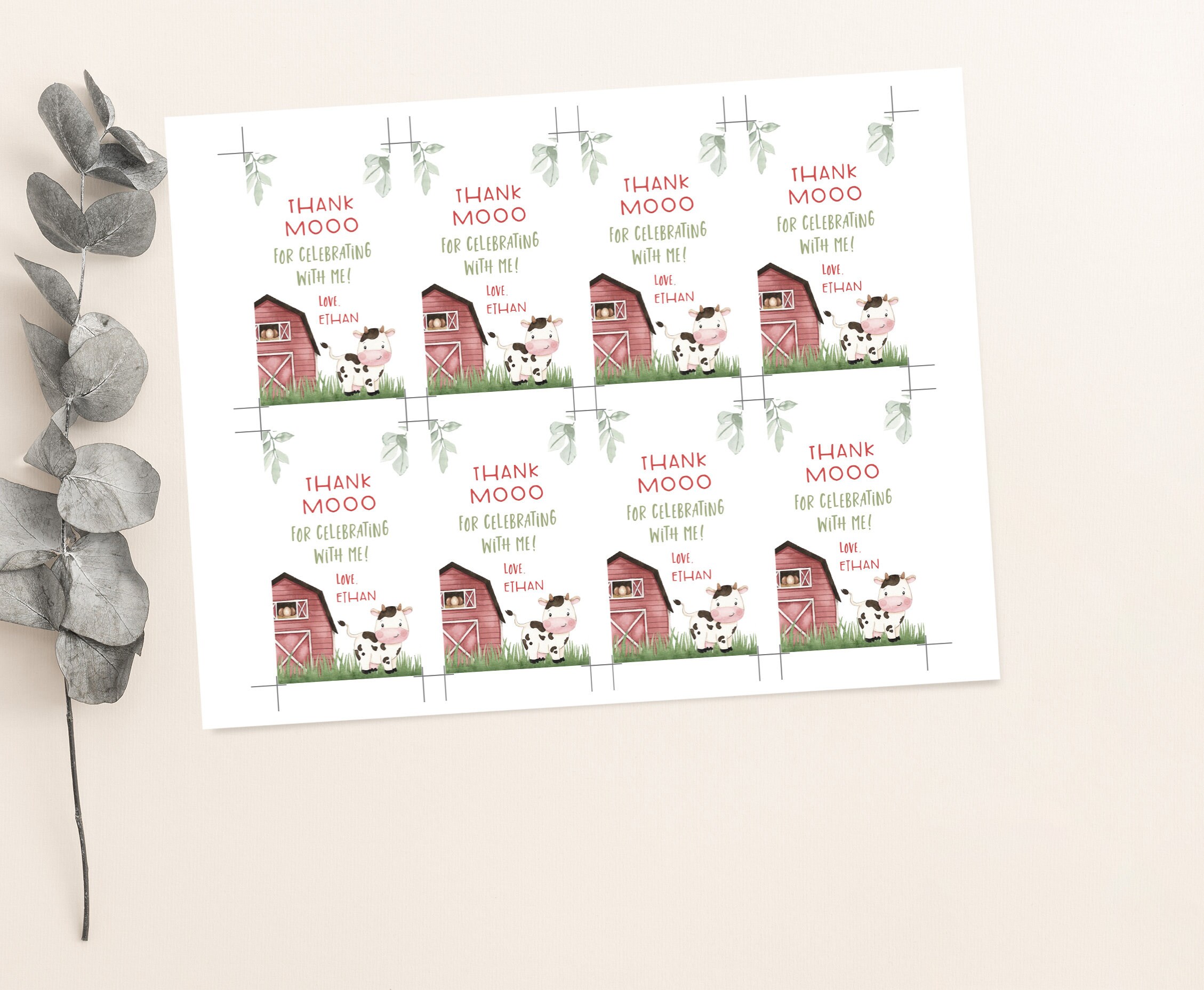 Cow Thank You Tags, Editable Farm Favor Tags, Cow Birthday Decorations ...