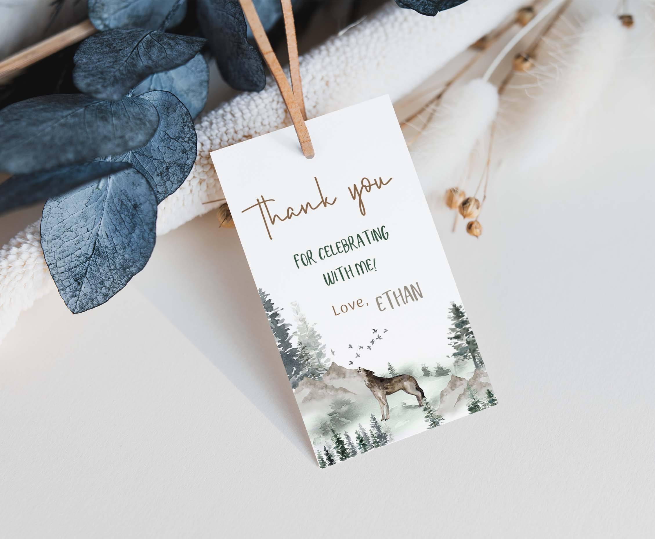 Wolf Thank You Tags Editable Woodland Favor Tags Wolf - Etsy