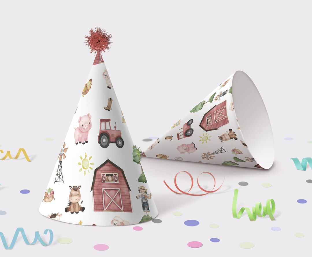 Farm Birthday Party Hat, Farm Animals Birthday Decorations, Printable ...