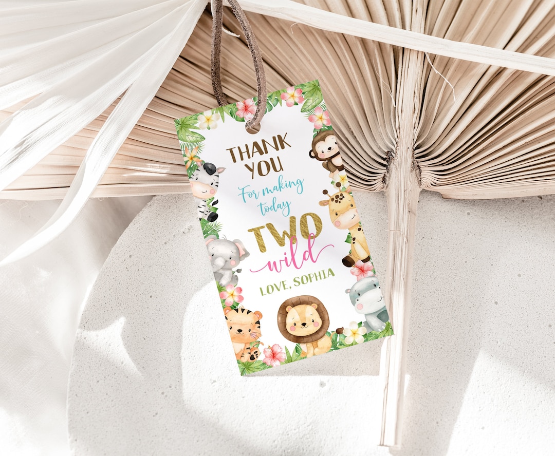 Two Wild Favor Tags, Jungle Birthday Decorations, Girl Safari Thank You ...