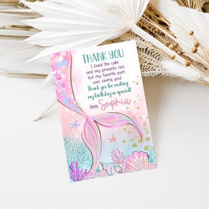 Mermaid Thank You Card, Editable Pink Mermaid Thank You Note, Under the ...