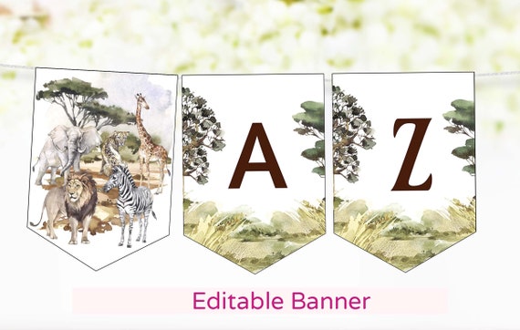 Editable Safari Animals banner, Custom Safari Birthday Banner, Jungle ...