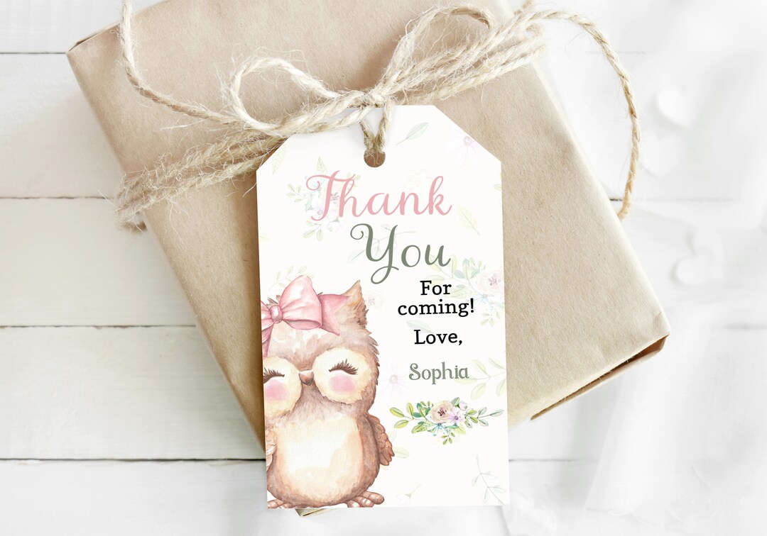 EDITABLE Owl Thank You Tags, Owl Favor Tags Girl, Owl Theme Printable ...