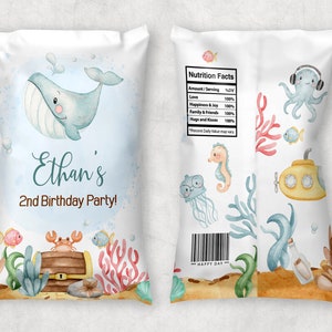 EDITABLE Ocean Chip Bag Wrapper, Under the Sea Birthday Decorations ...