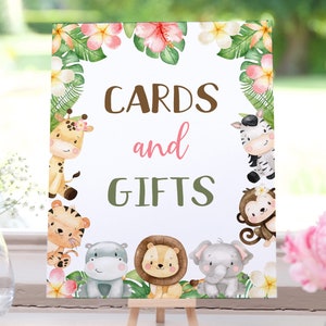 Girl Safari Table Signs, Cards and Gifts Sign, Safari Birthday ...