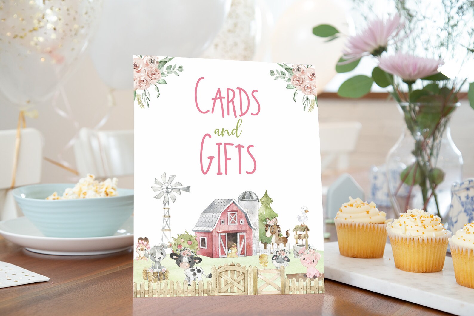 Pink Farm Cards and Gifts Sign Floral Farm Animals Pink - Etsy