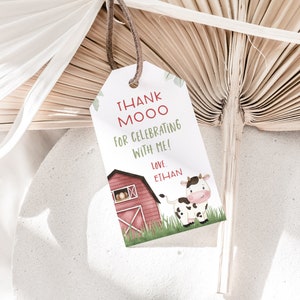 Cow Thank You Tags, Editable Farm Favor Tags, Cow Birthday Decorations ...