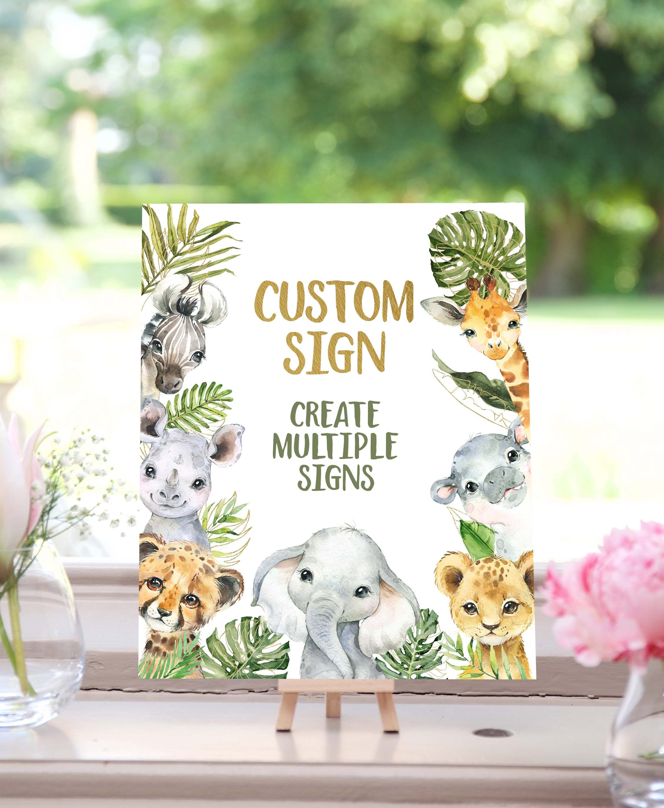 Editable Safari Table Sign, Jungle Custom Sign, Safari Animals Table ...