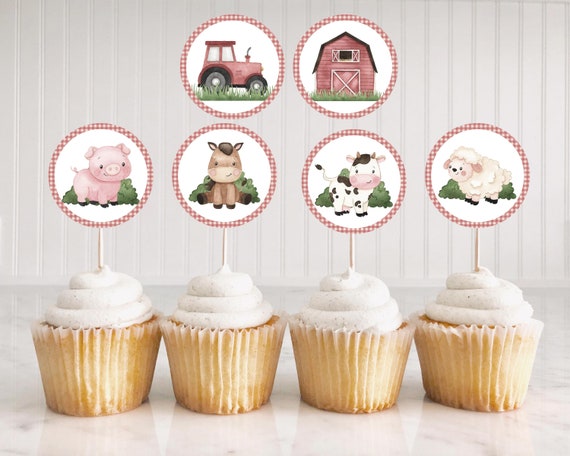 Farm cupcake toppers, Farm birthday party decorations, Farm animals ...