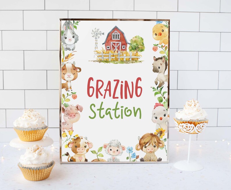 Grazing Station Sign, Farm Birthday Food Table Signs, Farm Party Sign ...
