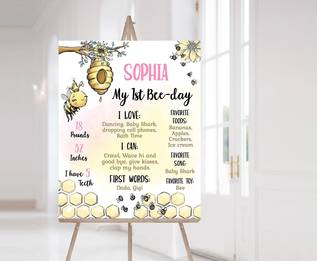 Bee Milestone Poster, Editable 1 Year Milestone Board, First Bee Day ...