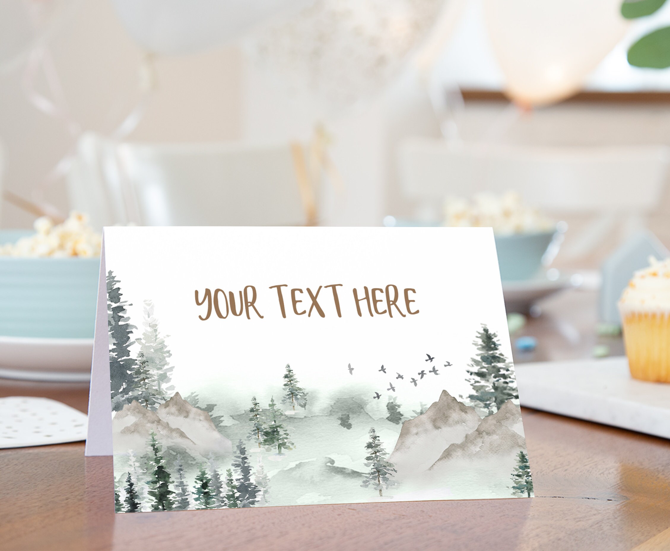 Mountains Place Cards, Woodland Birthday Decorations, Forest Baby ...