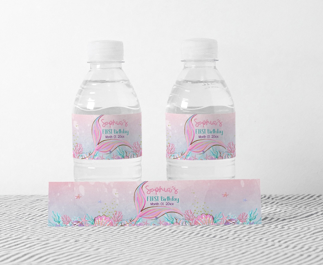 EDITABLE Mermaid Water Bottle Labels, Mermaid Party Printable, Pink ...