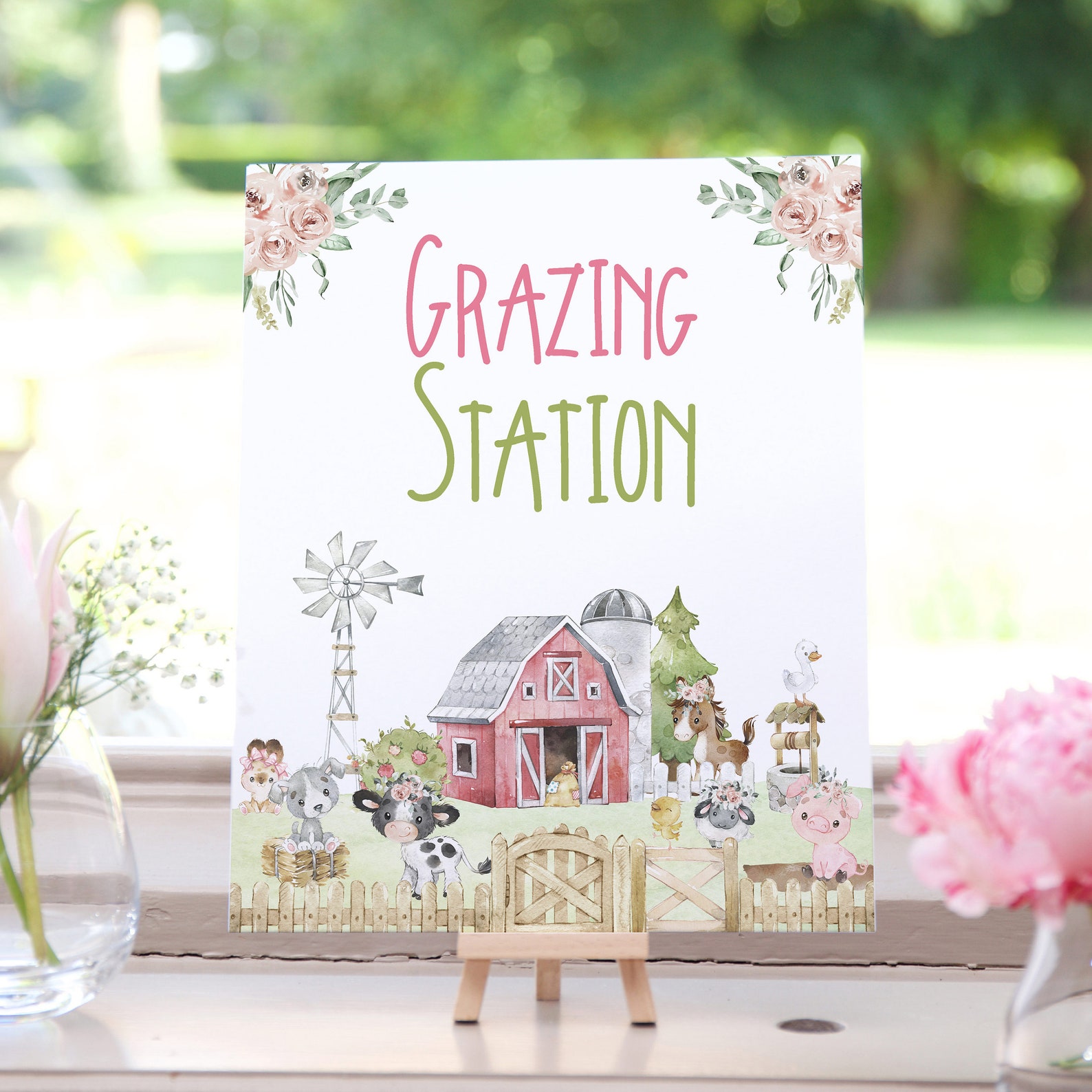 Grazing Station Sign Pink Farm Birthday Decorations Food - Etsy