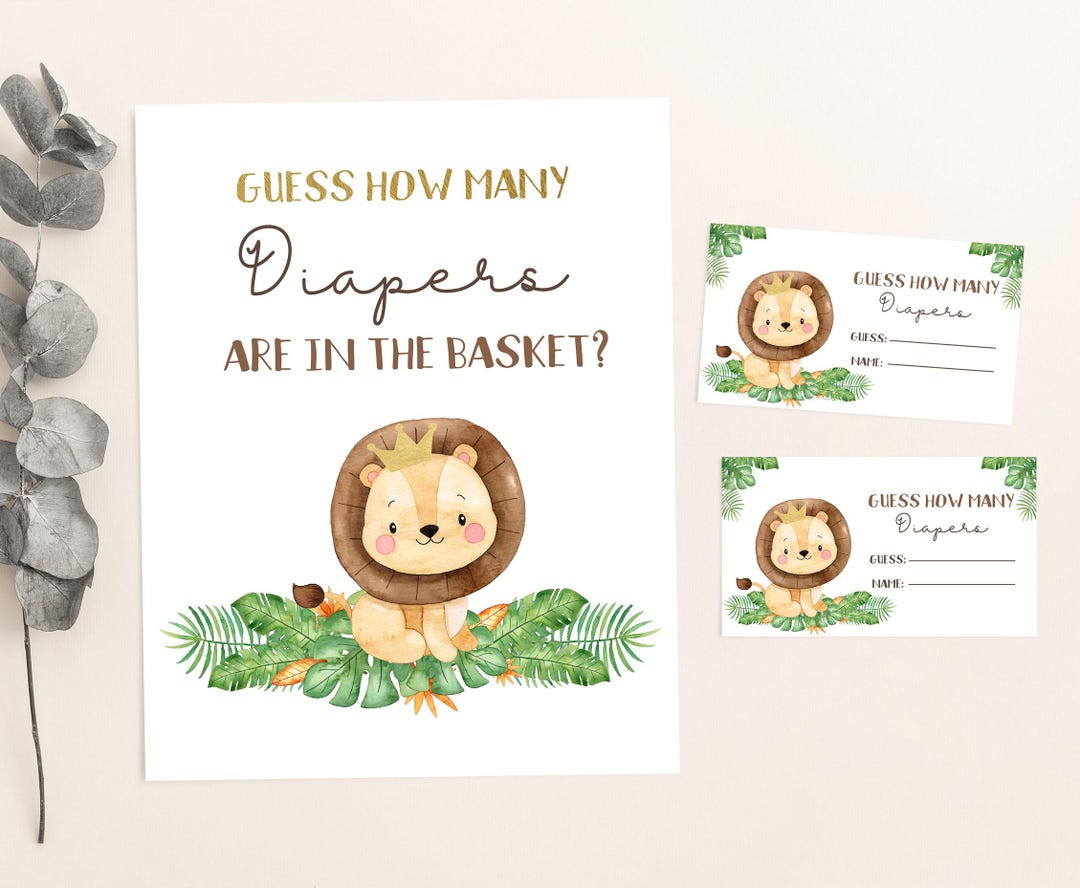 Guess How Many Diapers Are in the Basket, Safari Baby Shower Game, Lion ...