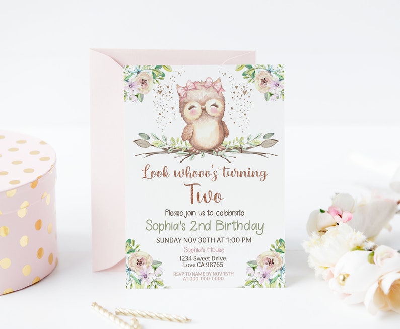 EDITABLE Owl Birthday Invitation Girl Birthday Party Invite - Etsy