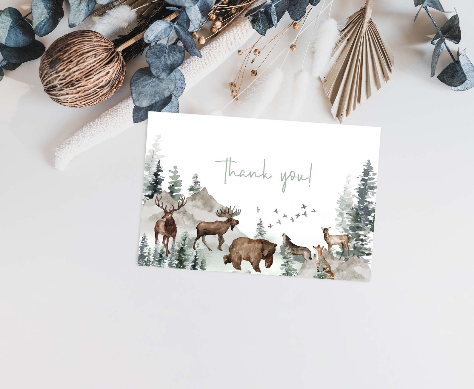 Woodland Thank You Cards Forest Thank You Note Digital - Etsy
