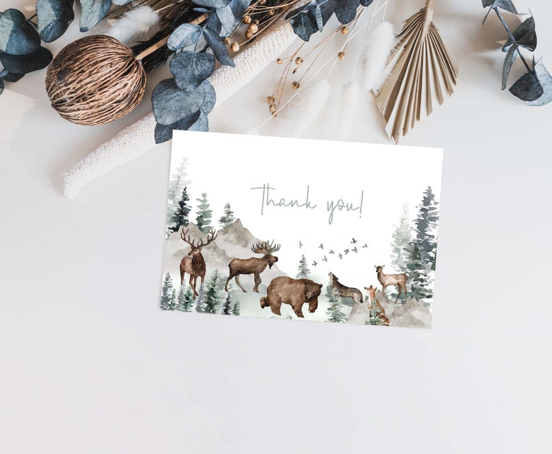 Woodland Thank You Cards Forest Thank You Note Digital - Etsy