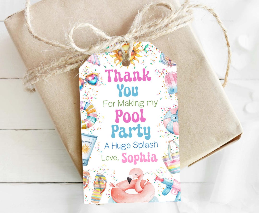 Pool Party Favor Tags, Summer Birthday Decorations, Splish Splash Thank ...