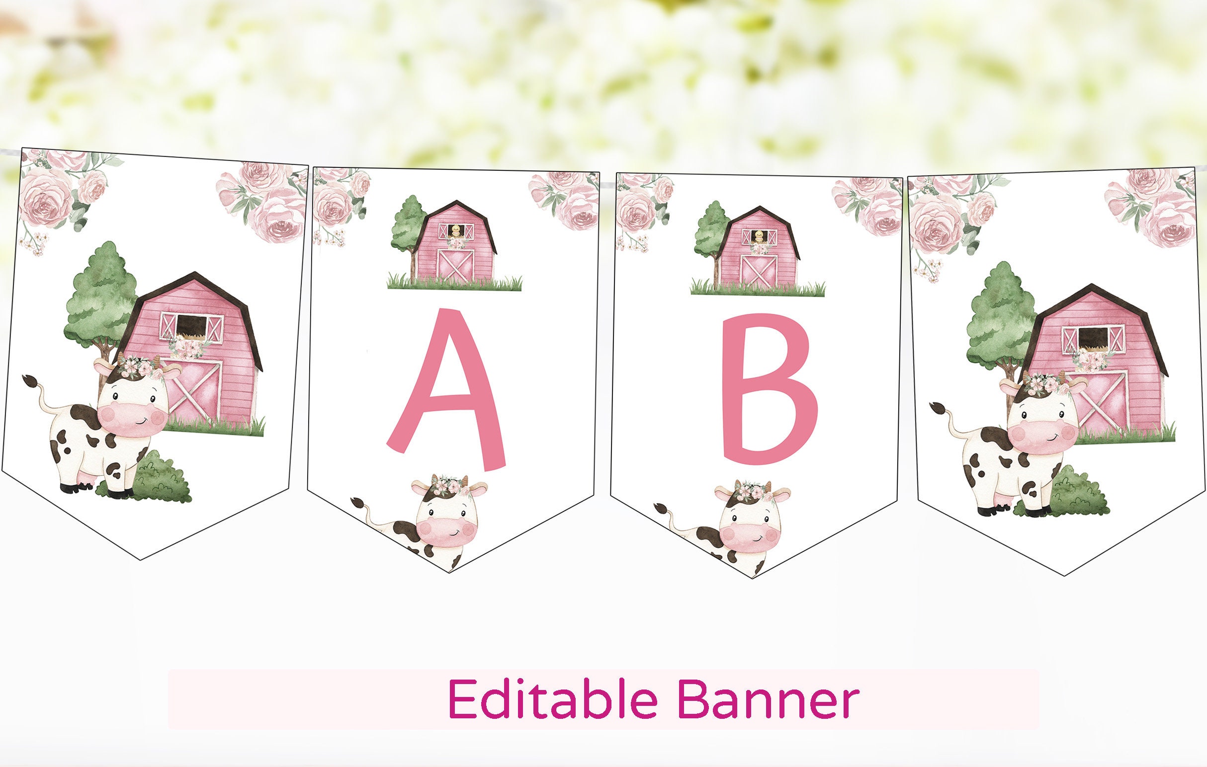 Editable Girl Cow Banner Custom Farm Birthday Banner Pink - Etsy