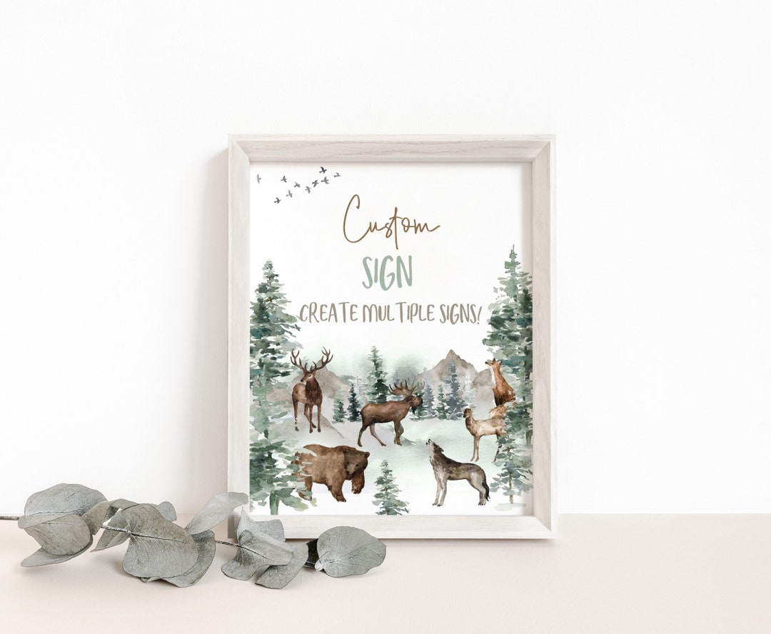 Woodland Animals Custom Sign, Editable Woodland Table Sign, Instant ...