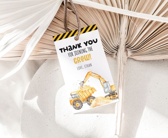 Editable Construction thank you tag, Construction Birthday Decorations ...