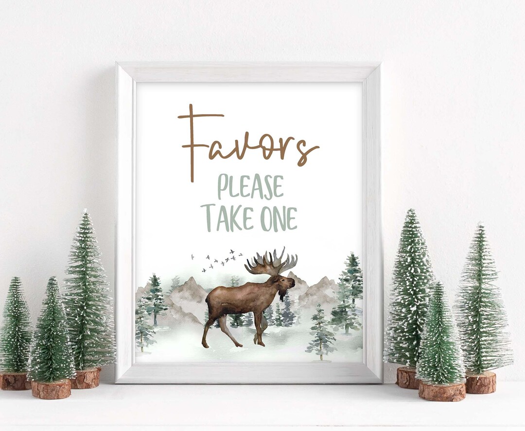 Woodland Favors Sign, Forest Animals Birthday Signs, Moose Birthday ...