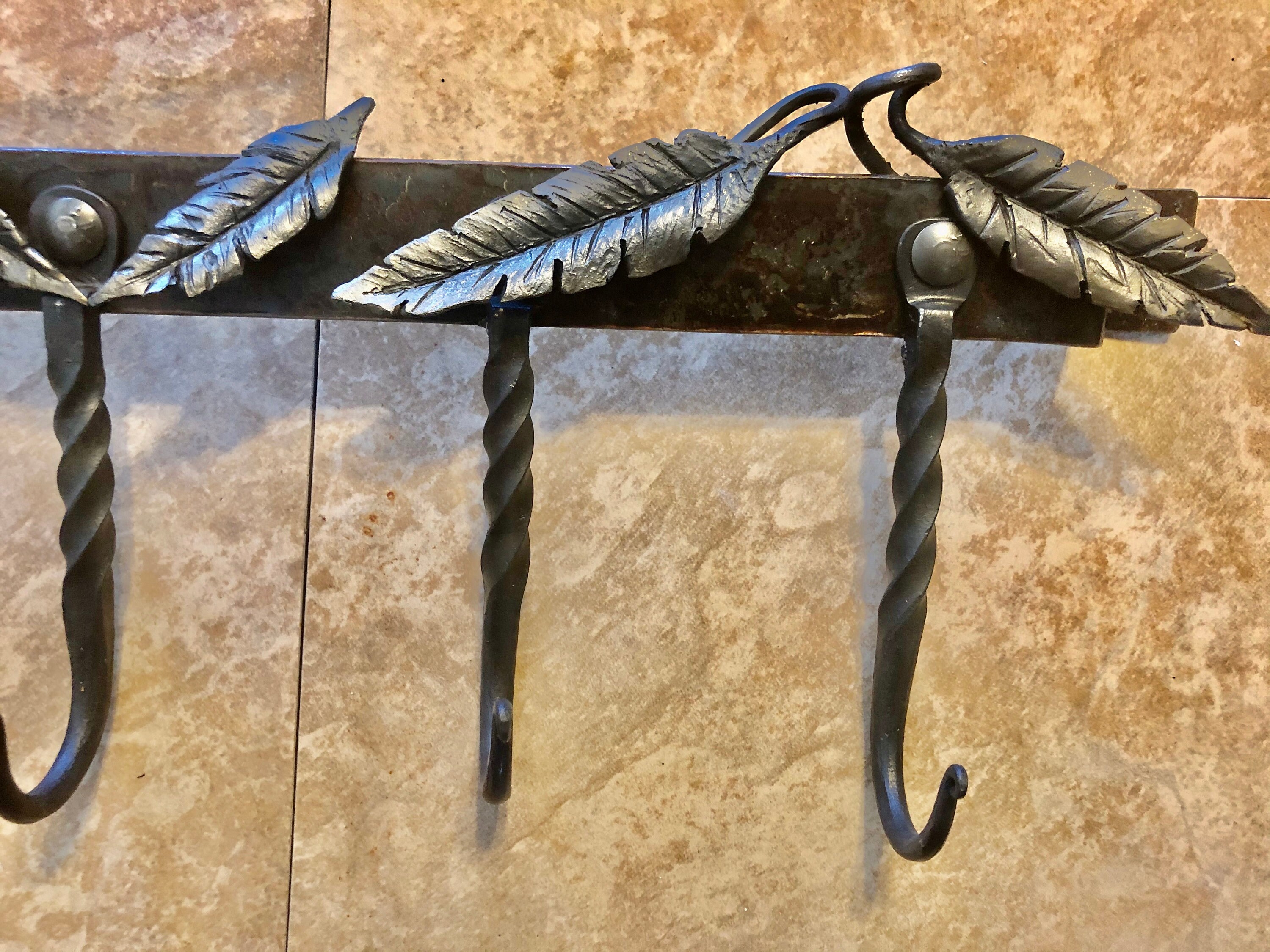 Hand Forged Wall Rack With Forged Hooks and Leaves - Etsy