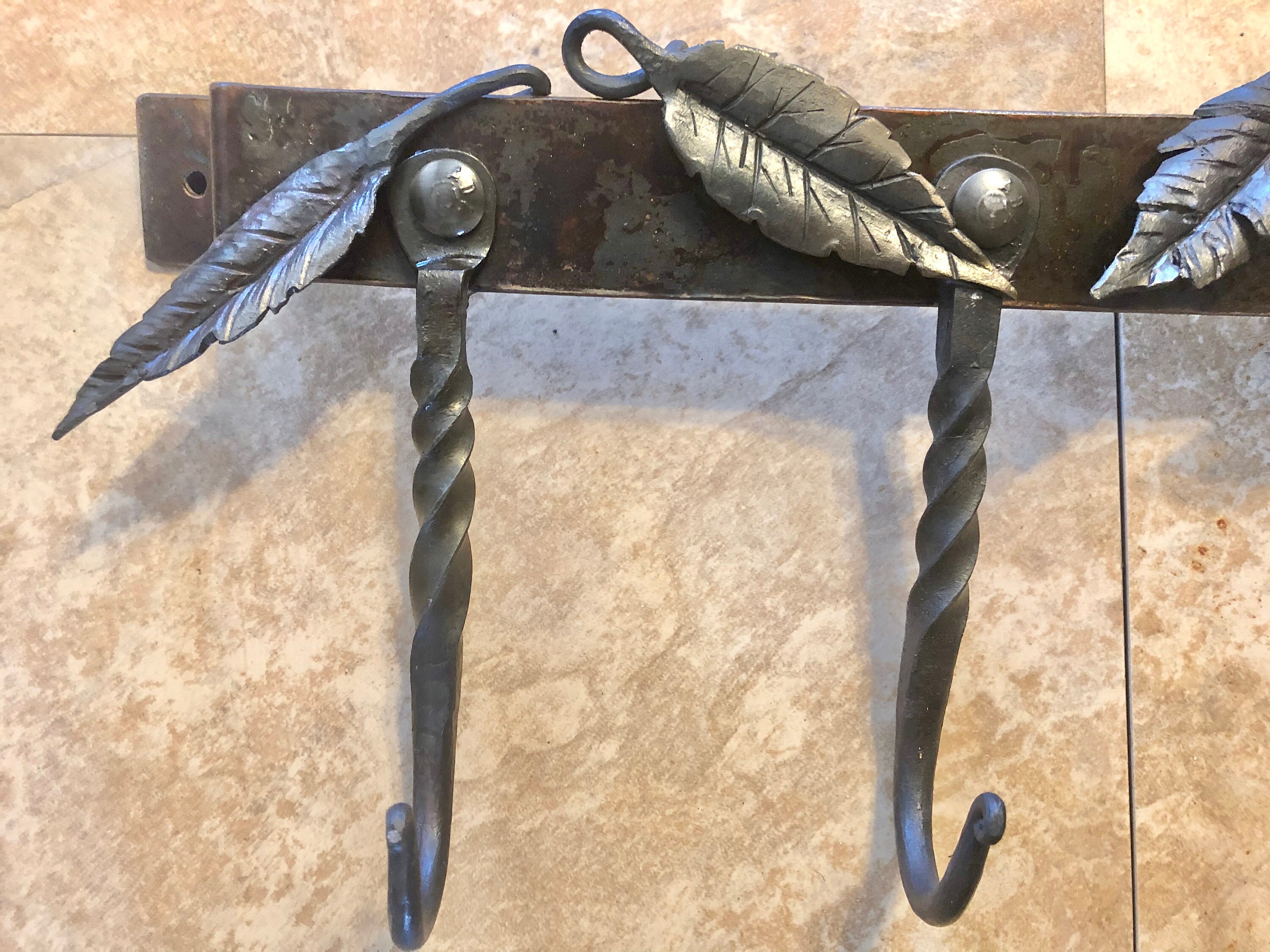 Hand Forged Wall Rack With Forged Hooks and Leaves - Etsy