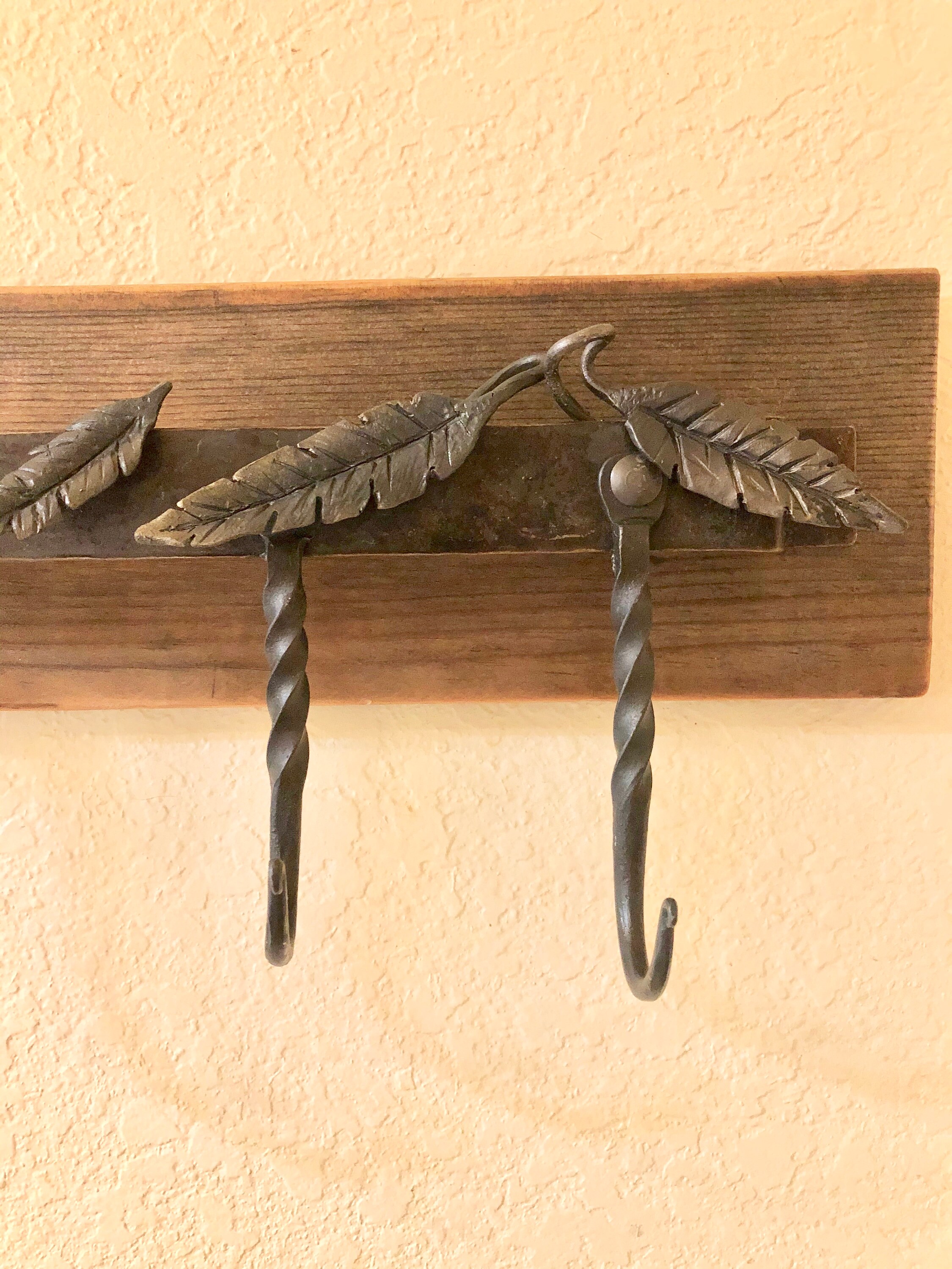 Hand Forged Wall Rack With Forged Hooks and Leaves | Etsy