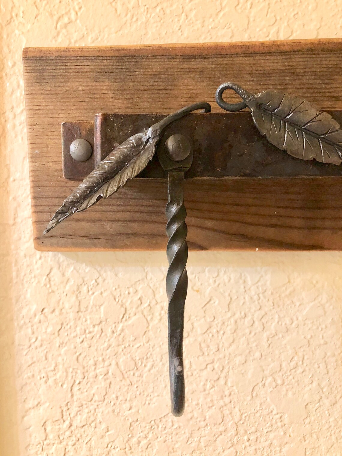Hand Forged Wall Rack With Forged Hooks and Leaves - Etsy