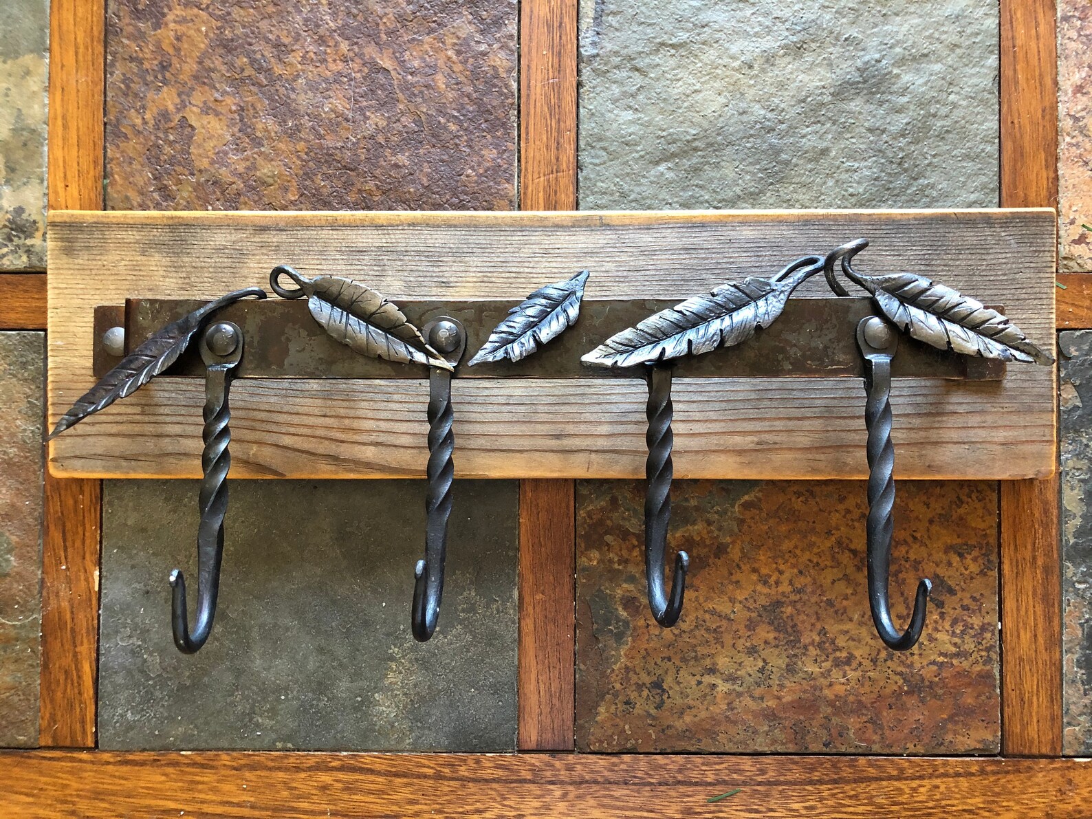 Hand Forged Wall Rack With Forged Hooks and Leaves | Etsy