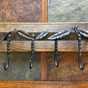Hand Forged Wall Rack With Forged Hooks and Leaves | Etsy