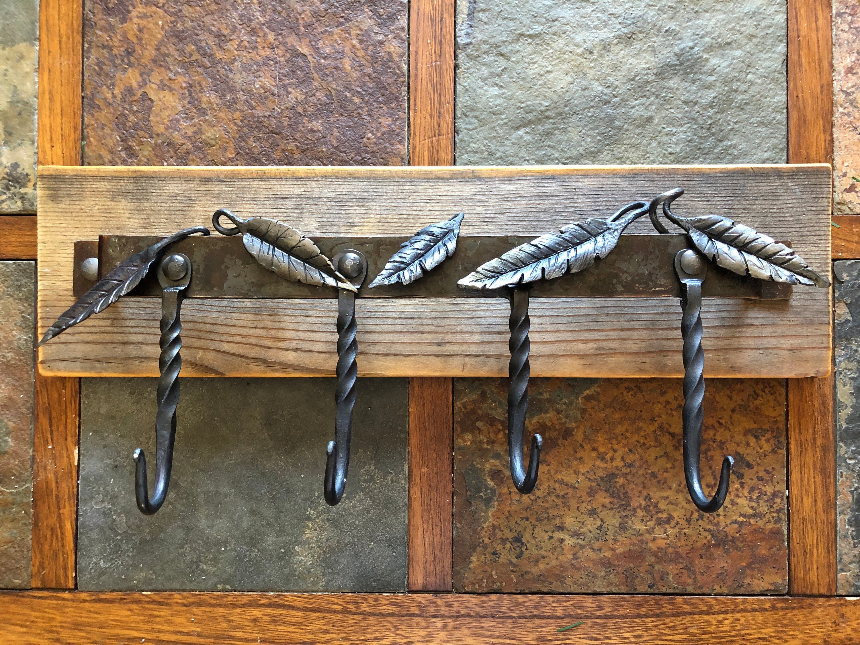 Hand Forged Wall Rack With Forged Hooks and Leaves - Etsy UK
