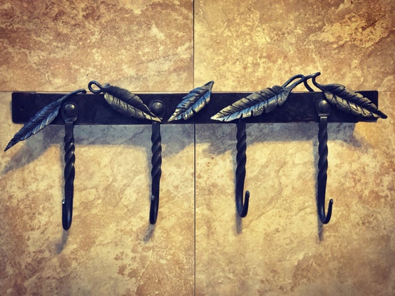 Hand Forged Wall Rack With Forged Hooks and Leaves | Etsy